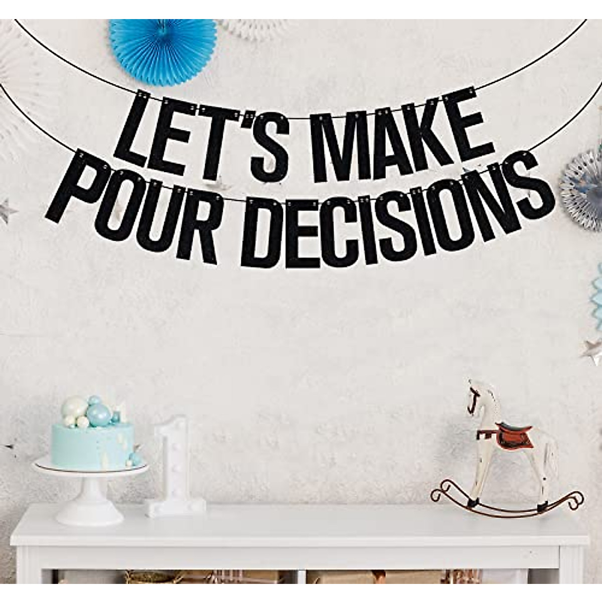 Let's Make Pour Decision Banner, Girl's Night, Wine Party Banner, Bachelorette Party Decorations, Bridal Shower Party Supply Black Glitter