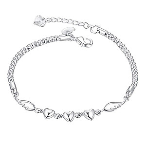 Women's 925 Sterling Silver Charm Love Heart Wings Bracelet Cuff Bangle Jewelry Useful and Fashion