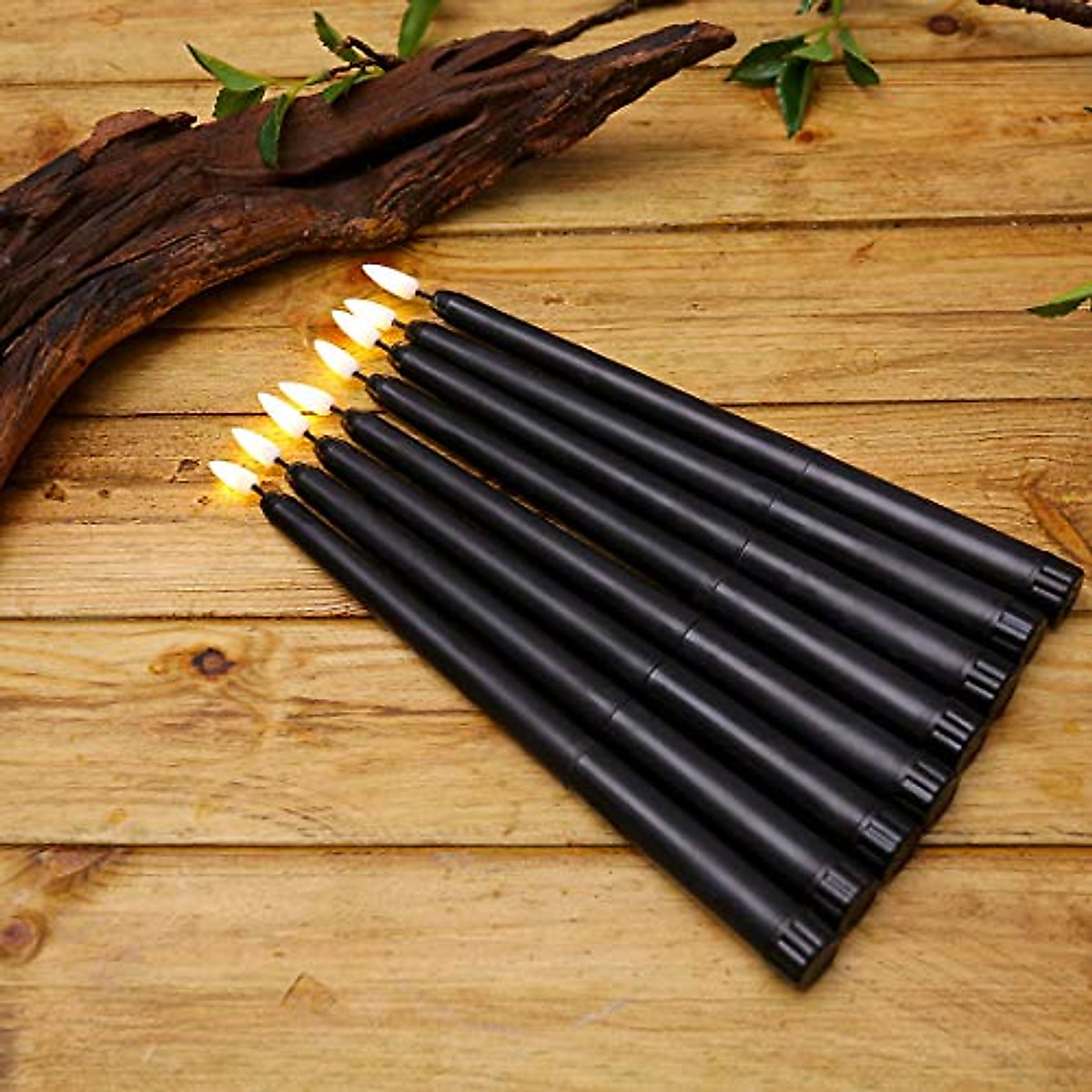 Datomarry Pack of 12 Black Body Flickering Flameless Taper Candles,11 inch Warm White Glow Plastic Battery Powered Realistic Christmas Candles Lights
