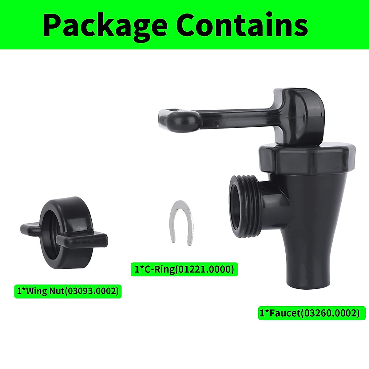 Vonluxin 03260.0002 Faucet Kit for Tea Dispenser, Replacement Spigot for Beverage Dispenser (2 Pack Set, Include 2 Wing Nut and 2 C-Ring) (1 Pack)