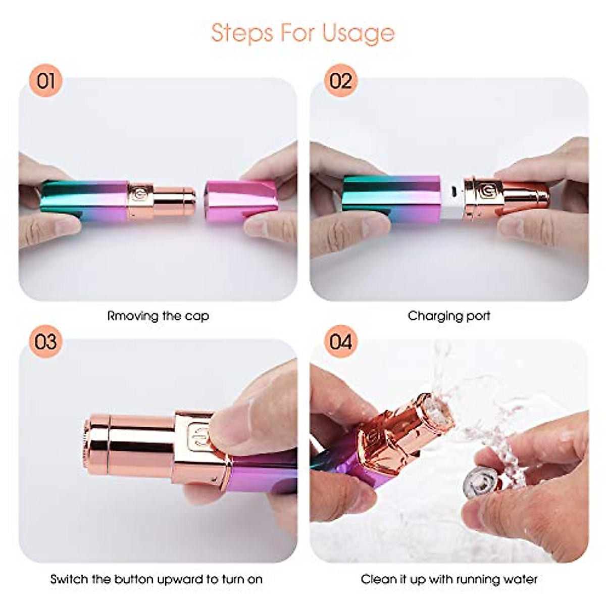 YFSMART Facial Hair Remover for Women, Portable Electric Epilator for Cheeks, Chin, Upper Lip & Arms, Waterproof Hair Trimmer (Black) (S001)