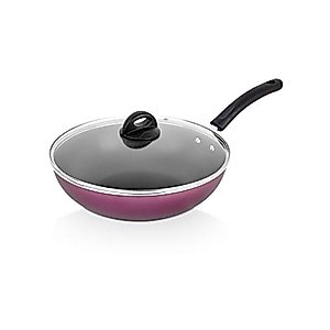YTYZC Deep Purple Frying Pan-Wok, Non-Stick Pan, Household Multi-Function Cooking Pot, Induction Cooker Gas Stove, Light Range Cooker 30CM