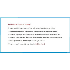 GTD Audio 2x100 Adjustable Channels UHF Wireless Microphone, Rang up to 400fts DJ Karaoke System w/Metal Mics (2 Hand Mics)