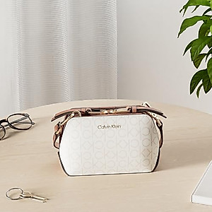 Calvin Klein Lucy Triple Compartment Crossbody, Vanilla/Khaki/Caramel Embossed