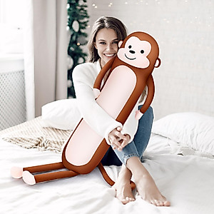 Achwishap Long Monkey Stuffed Animal Plush Toy,40” Kawaii Large Huggable Sleeping Monkey Plush Pillow,Soft Monkey Throw Body Pillow,Cute Plushies Cushion Doll Gifts for Kids Adults