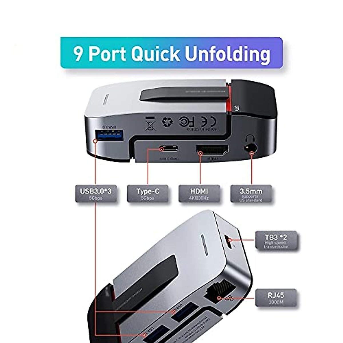 GPPZM 9 in 1 USB C HUB Type C HUB to 4KHD RJ45 Jack 3.5 Multi USB 3.0 PD Adapter for MacBook Pro USB-C Splitter Type-c USBC HUB