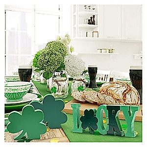 St. Patrick's Day Decorations Clover Lucky Table Sign - 3pcs Wooden Shamrock Letter Table Centerpiece Green Freestanding Home Office Tabletop Decor for Irish-Themed Party
