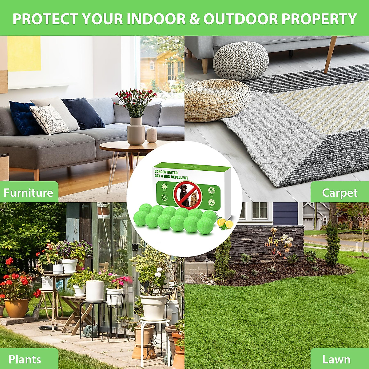 MAGIC CAT Cat Repellent Outdoor, 12 Pack Peppermint Oil Cat Deterrent Indoor for Home to Protect Furniture Curtain Pet Family Safe, Dog Repellent to Keep Feral Cats Stray Dogs Out of Yard Garden Lawn