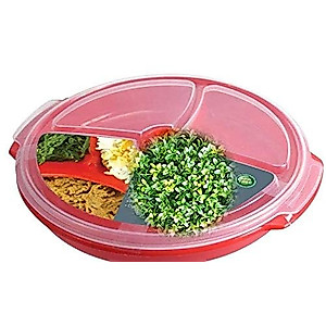Home Products Essentials Microwave Food Storage Travel Tray Containers - Portion Control - 3 Section Compartment Divided Plates with Vented Lid For Easy Reheat (3, Red)