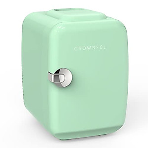 CROWNFUL Mini Fridge, 4 Liter/6 Can Portable Cooler and Warmer Personal Refrigerator for Skin Care, Cosmetics, Beverage, Food,Great for Bedroom, Office, Car, Dorm, ETL Listed (Green)