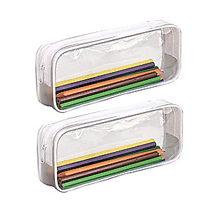 USUNQE 2 Pcs Clear Pencil Case PVC Pen Bag Cosmetic Pouch with Zipper for School Office Stationery (White)