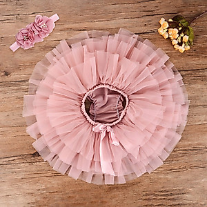 Baby Girls Tutu Skirt Headband Set Toddler Ruffle Tulle Diaper Covers 6-24 Month Bean Sand
