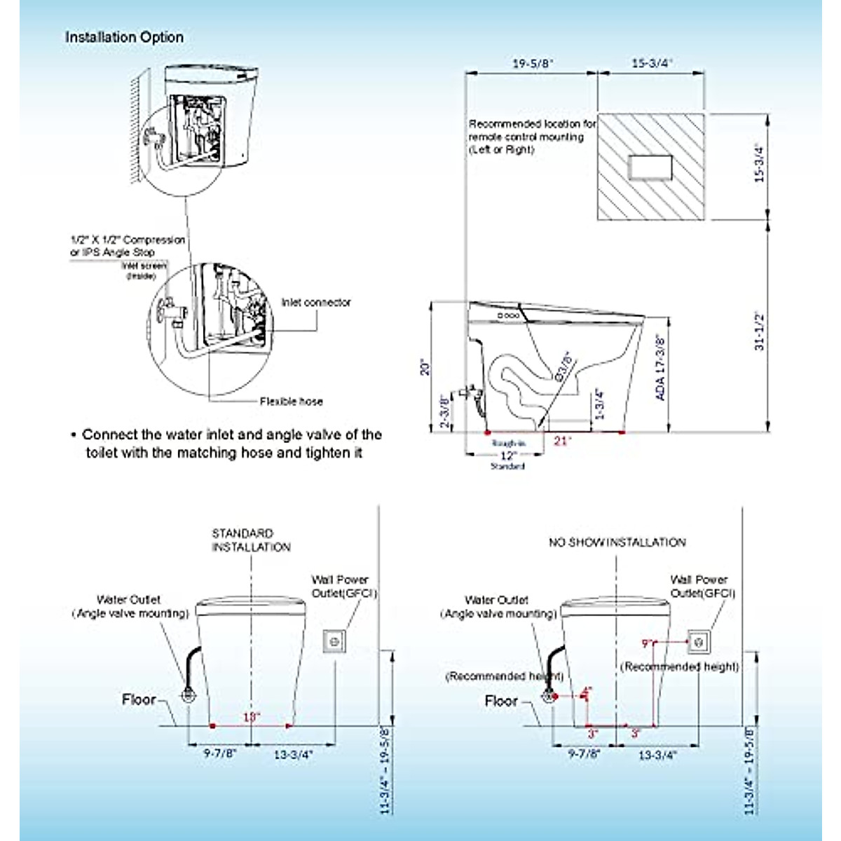 WOODBRIDGE B0970S Smart Bidet Tankless Toilet Elongated One Piece ADA Height, Auto Flush, Foot Sensor Operation, Heated Seat with Integrated Multi Function Remote Control in White