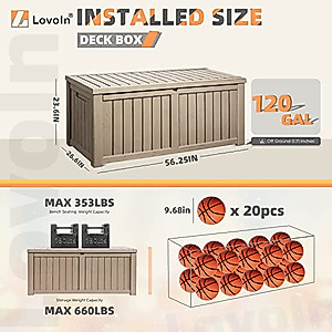 FRUITEAM 120 Gallon Outdoor Storage Box, Low Maintenance, Lockable Resin Deck Box for Patio Furniture Cushions, Pillows, Pool Noodles, Garden Tools
