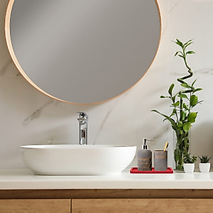 HomeBee Silicone Kitchen Bath Vanity Organizer Tray, Non-Slip Multipurpose Sink Caddy | Dish Sponge, Brush, Soap Dispenser Bottle Holder | Dishwasher Safe Rubber Counter Mat (10 x 5.25 Inch – Red)