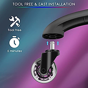 Gaming Chair Wheels - 2.5 inch Heavy Duty Caster Wheels(2200lbs),Mute Rolling Desk Chair Wheels Replacement (Set of 5)-Rubber Office Chair Wheels for Carpet, Wood Floors,Hardwood Floors