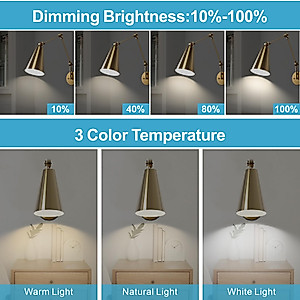 Tovmey Battery Operated Wall Sconce Big Size, Long Arm Wall Sconces Set of Two Battery Operated, Adjustable Angle Wireless Wall Sconce No Wiring, Dimmable Gold Wall Sconces Battery Operated for Room