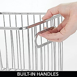 mDesign Metal Farmhouse Kitchen Pantry Food Storage Organizer Basket Bin - Wire Grid Design - for Cabinets, Cupboards, Shelves, Countertops - Holds Potatoes, Onions, Fruit, Extra Large - Chrome