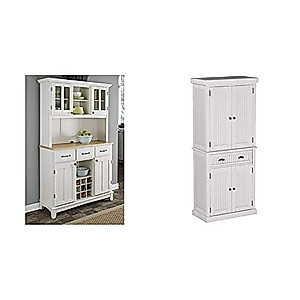 homestyles Buffets Off-White Server with Hutch and Natural Wood Top & Homestyles Nantucket Pantry, 30", Off White