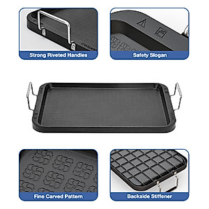 DOBADN Stove Top Flat Griddle, 18'' x 10'' Nonstick Double Burner Griddle Pancake Griddle for Gas Grill or Electric Stovetop, Aluminum