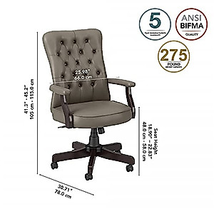Bush Business Furniture Arden Lane High Back Tufted Office Chair with Arms, Washed Gray Leather