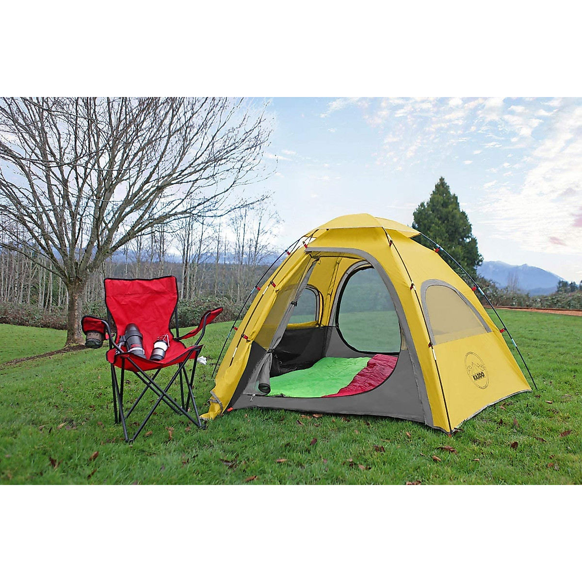 KAZOO Outdoor Family Tent Durable Lightweight, Waterproof Camping Tents Easy Setup, Beach Screen Tent Sun Shade 3 Person (Yellow)