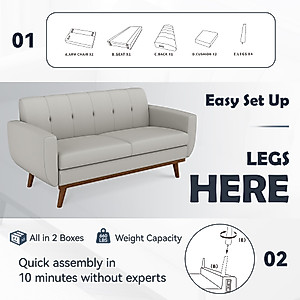 Cozysnooze 65.4" Loveseat Sofa,Memory Foam Futon Sofa Couch Sleeper,Linen Fabric Upholstered 2-Seat Sofa for Living Room,Apartment,Bedroom,Office,Grey