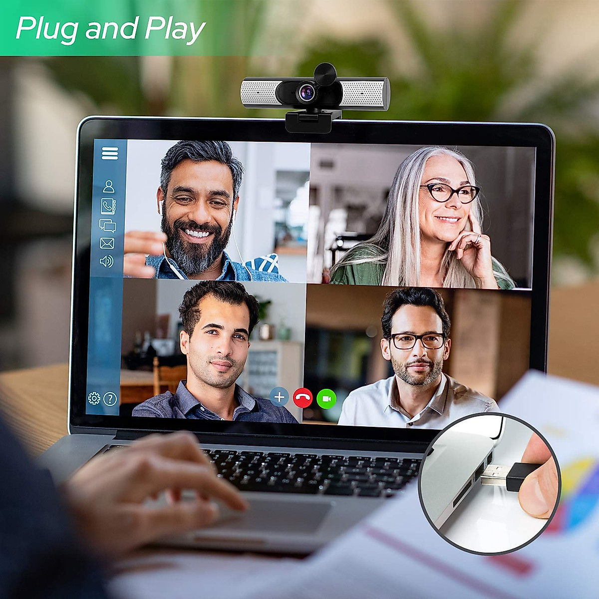 1080P Webcam with Microphone, Speaker & Privacy Cover. FHD USB Webcam with Tripod, Plug and Play, for Video Calling, Recording, Teaching, Conferencing, Streaming and Gaming