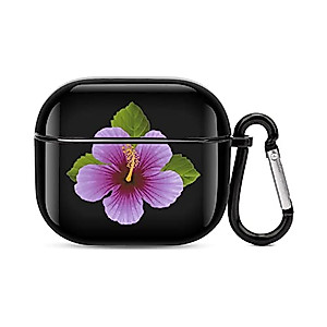 Hibiscus Printed Bluetooth Earbuds Case Cover Compatible for Airpods 3 Protective Storage Box with Keychain