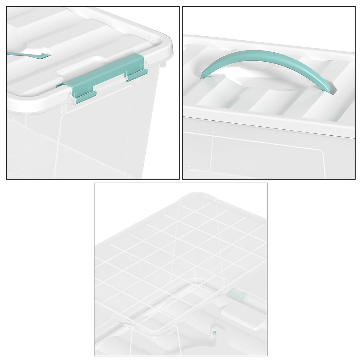 Vababa 14 L Clear Latch Storage Bins with Top Handle, 4 Pack Plastic Storage Box with Lid