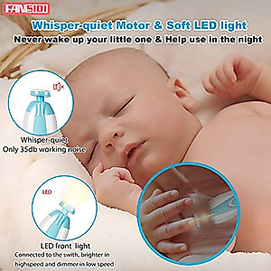 Baby Nail Trimmer Electric, FANSIDI Baby Nail Clippers Safe Baby Nail File Kit with Extra 12 Replacement Pads, Trim Polish Grooming Kit for Newborn Infant Toddler or Adults Toes Fingernails Care, Blue