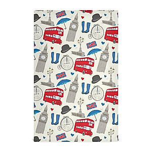 ALAZA Cartoon Big Ben Bus British Flag Kitchen Towels Dish Bar Tea Towel Dishcloths Set of 4 Super Absorbent Soft 18 x 28 inches