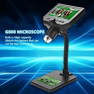 Digital Microscope kit, 100-240V Portable 4.3" G600 1-600X Magnifier 1080P LCD Digital Microscope Lithium Battery High Brightness 8 LEDs, Support Inserting Memory Card(US)