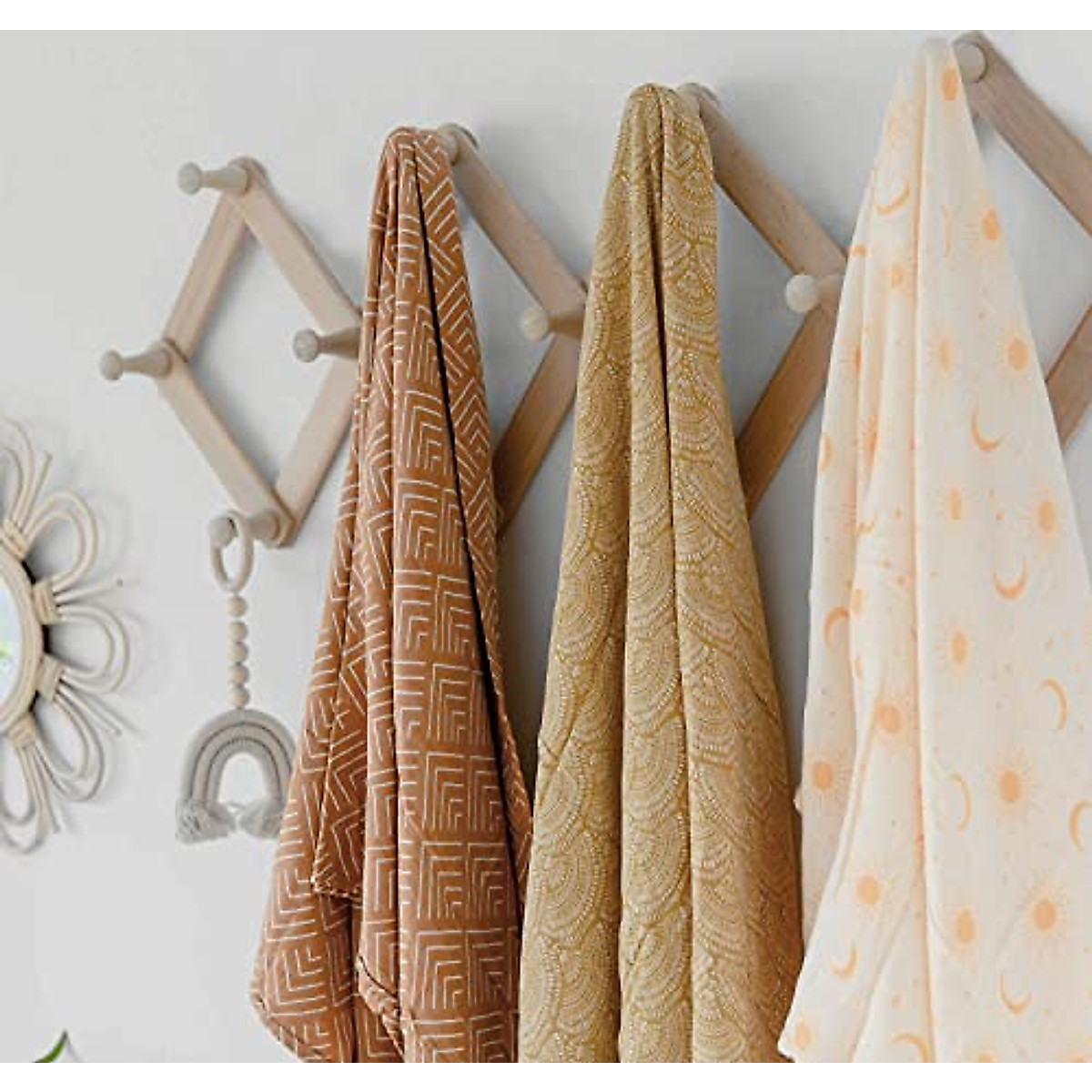 Little Jump 3 Pack Muslin Swaddle Blankets -Boho Baby Blanket Neutral for Boys & Girls- Large 47 x 47 inches,Swaddle Blankets Muslin Receiving Blanket Wrap (3 Pack Sunshine & Moon)