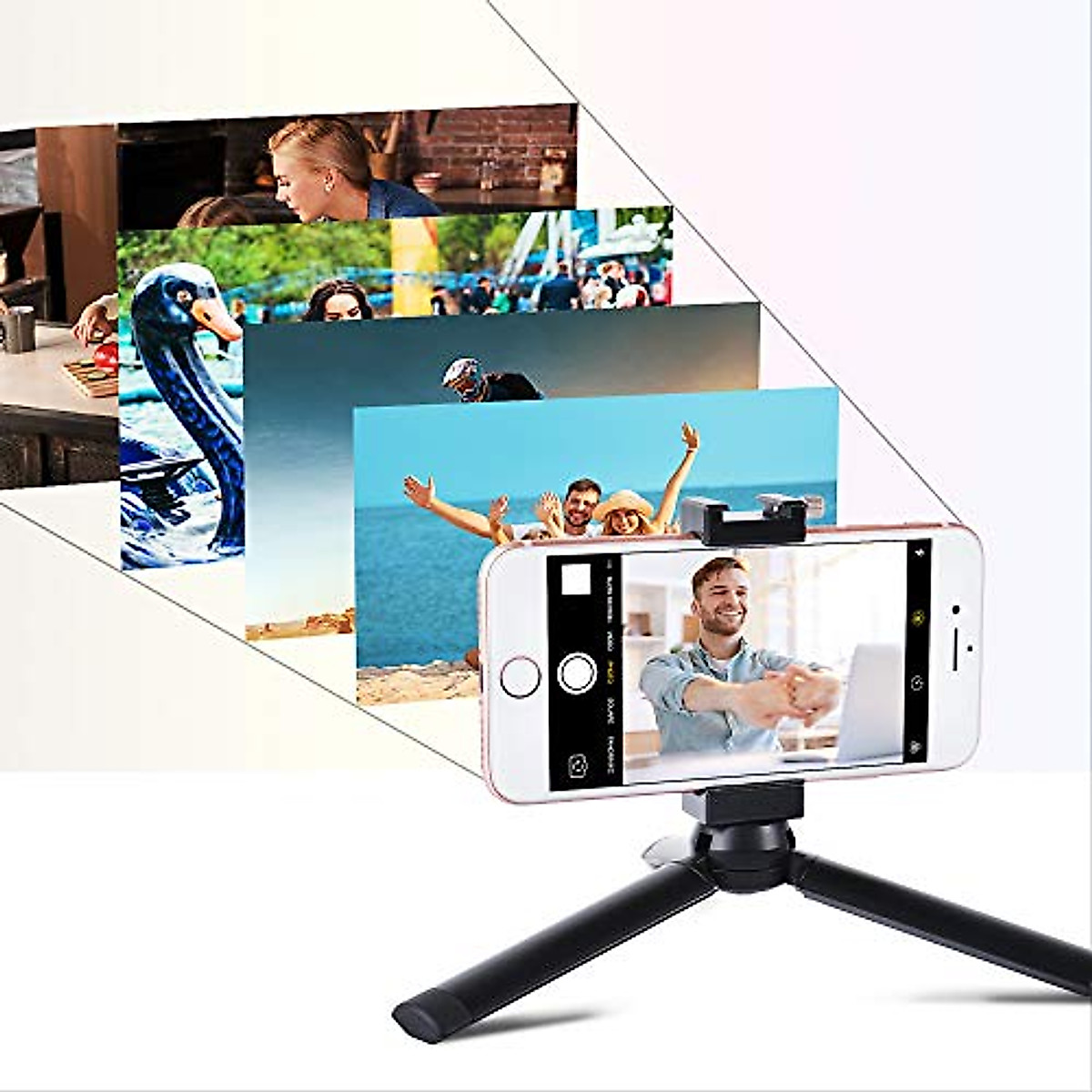 Ruittos Metal Phone Tripod Mount with Remote, Smartphone Tripod Holder and Bluetooth Camera ShutterCell Phone Clip with Hot-Shoe Mount, Compatible with iPhone 13 Pro Max 12 11 X 8 7 Samsung LG Huawei