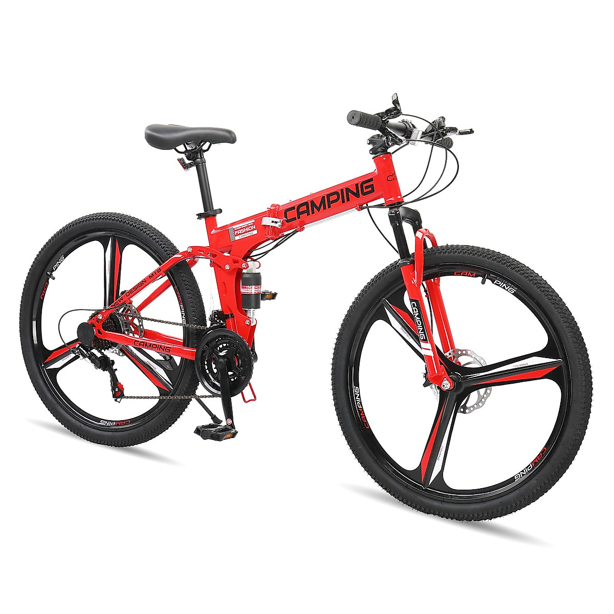 Ktaxon Foldable Mountain Bike 26 Inch Bike 21-Speed Bikes for Adults with Cool Design, Powerful Mechanical Dual Disc Brakes, Double Shock Effect and Ergonomic Cushion (Red)