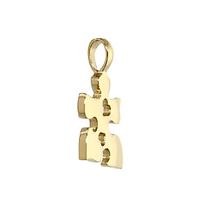 Small Autism Awareness Puzzle Piece Charm with 2 Open Hearts in 14K Yellow Gold, 15mm