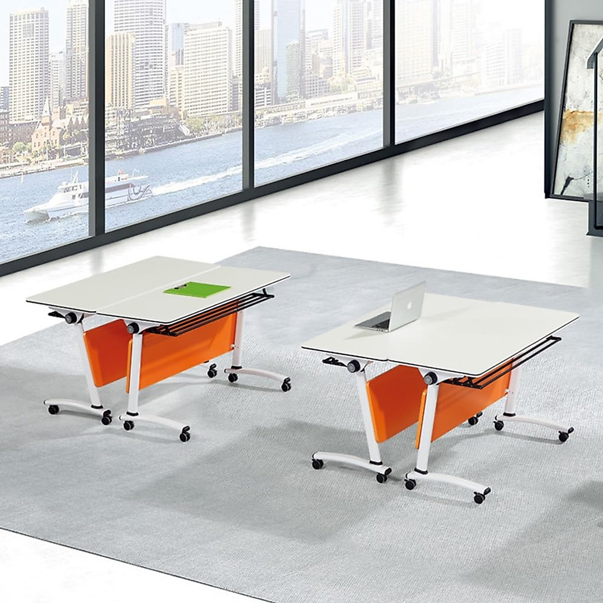 Foldable Meeting Table Set of 6,Flip Top Mobile Training Table with Modesty and Lockable Wheels, for Conference Rooms,Training Rooms,Media Centers,Classrooms (Color : A, Size : 120 * 60 * 75cm)
