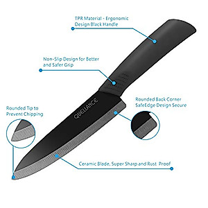 QUELLANCE Ceramic Chef Knife, Ultra Sharp Professional 6-Inch Ceramic Kitchen Chef's Knife with Sheath Cover, Perfect Sharp Knife for Cutting Boneless meats, Sashimi, Fruits and Vegetables (Black)