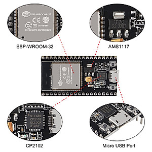 AITIAO 2Pcs ESP32 ESP-WROOM-32 Development Board Chip CP2102 38pins 2.4 GHz Dual Core WLAN WiFi + Bluetooth 2-in-1 Microcontroller for ESP32