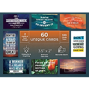 Better Office Products Motivation Inspiration Affirmation Cards, 120 Pack, 2 Each of 60 Unique Assorted Designs, Encouragement Card Deck, 2" x 3.5" (Business Card Size)