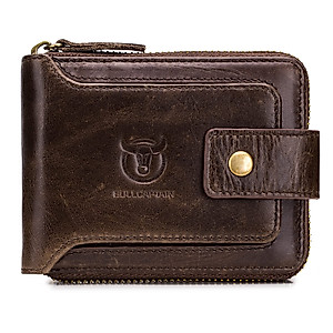 LUKZIJAES Genuine Leather Wallet for Men RFID Blocking Large Capacity Card Case with Zipper ID Window Coin Pocket (#2-Coffee)