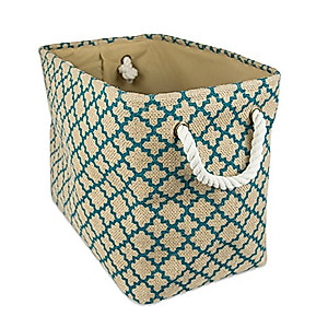 DII Burlap Storage Collection Collapsible Bin, Large Rectangle, 17.5x12x15, Teal
