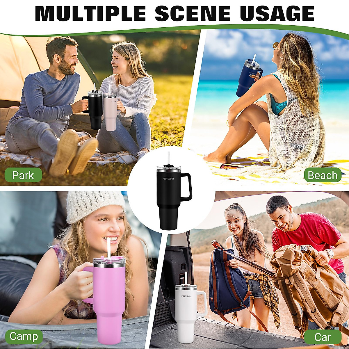 WYHVAND 40 oz Tumbler with Handle, Stainless Steel Insulated Tumbler with Lid and Straw Keeps Drinks Cold and Hot，The Best Birthday Gifts for Family，Friends -Black