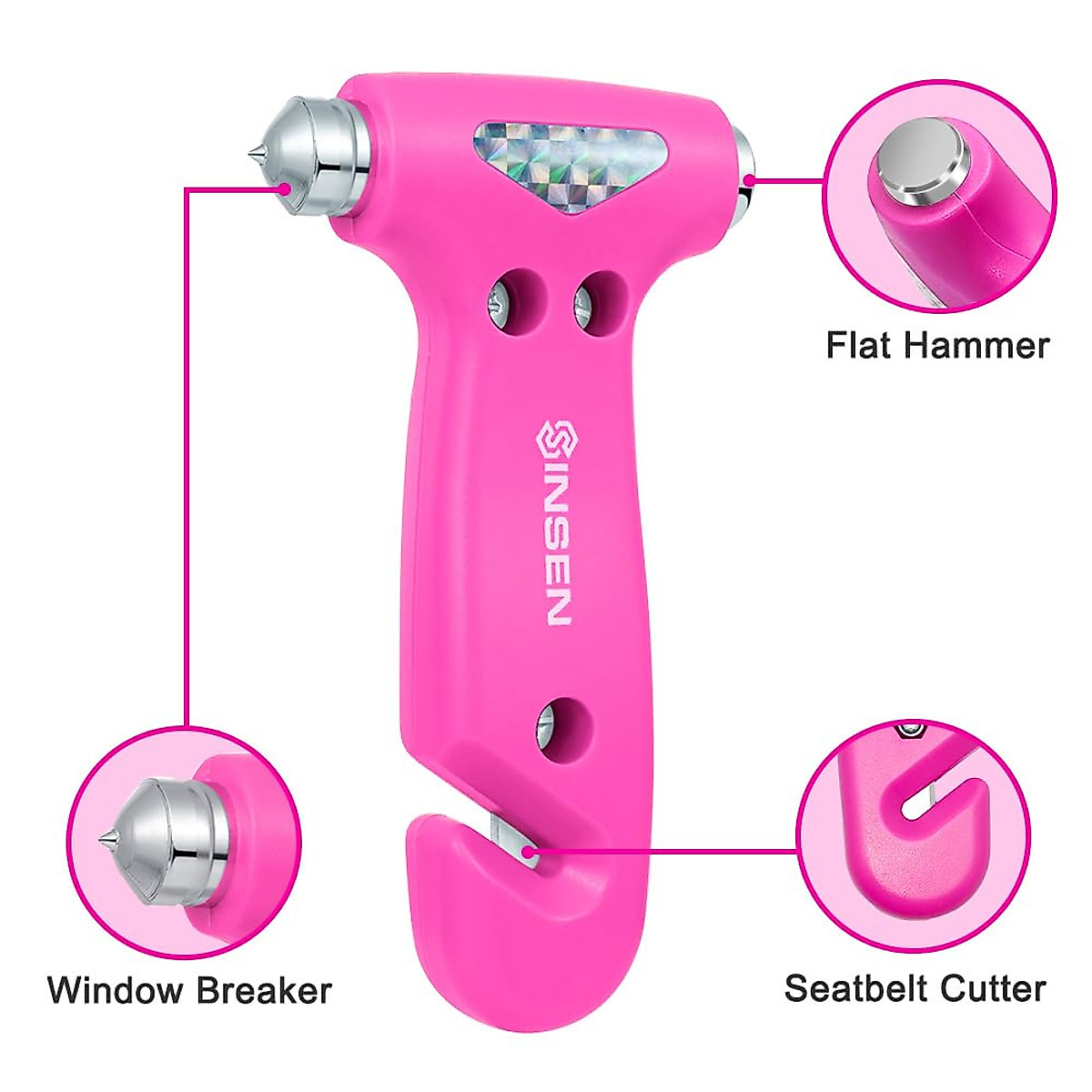 SINSEN Car Safety Hammer, Automotive Window Breaker and Seatbelt Cutter for Women, Roadside Emergency Kit, 3 in 1 Escape Tools, Road Trip Essential and Must Haves (1, Blue)