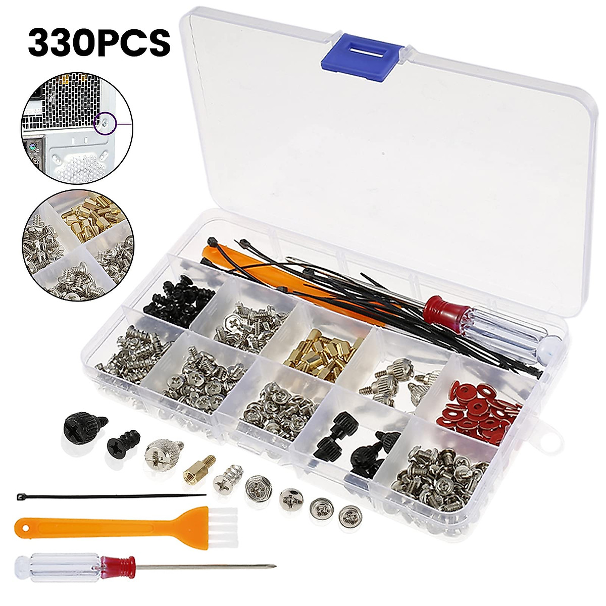 Ebaist Computer Screw Bracket Kit 330, Used for Motherboard Hard Drive Computer Chassis Motherboard Fan Power Supply, with Mini Screwdriver and Cleaning Brush