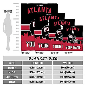 Custom Football Team Blanket, Personalized Football Blanket, Football Fan Gifts for Men Print Super Soft and Warm All Season American Football Lovers Throw Blanket for Sofa, Bed, Couch (Atlanta)