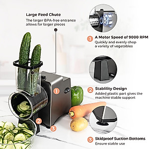 X Home Electric Cheese Grater, Electric Slicer Shredder for Vegetable, Cheese, Salad, Cucumber, Carrots, Potatoes, One-Touch Start & Easy to Clean, 5 Blades, Gray