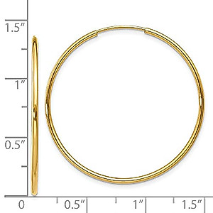 14K Yellow Gold Classic Round Endless Hoop Earrings for Women 1.25 inch