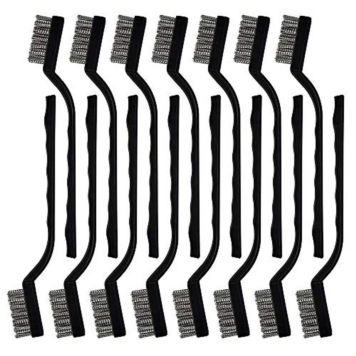 Topbuti 15 Pcs Mini Stainless Steel Wire Brush Set for Cleaning Welding Slag Rust, Wire Bristle Scratch Brush Set, Curved Handle Brushes